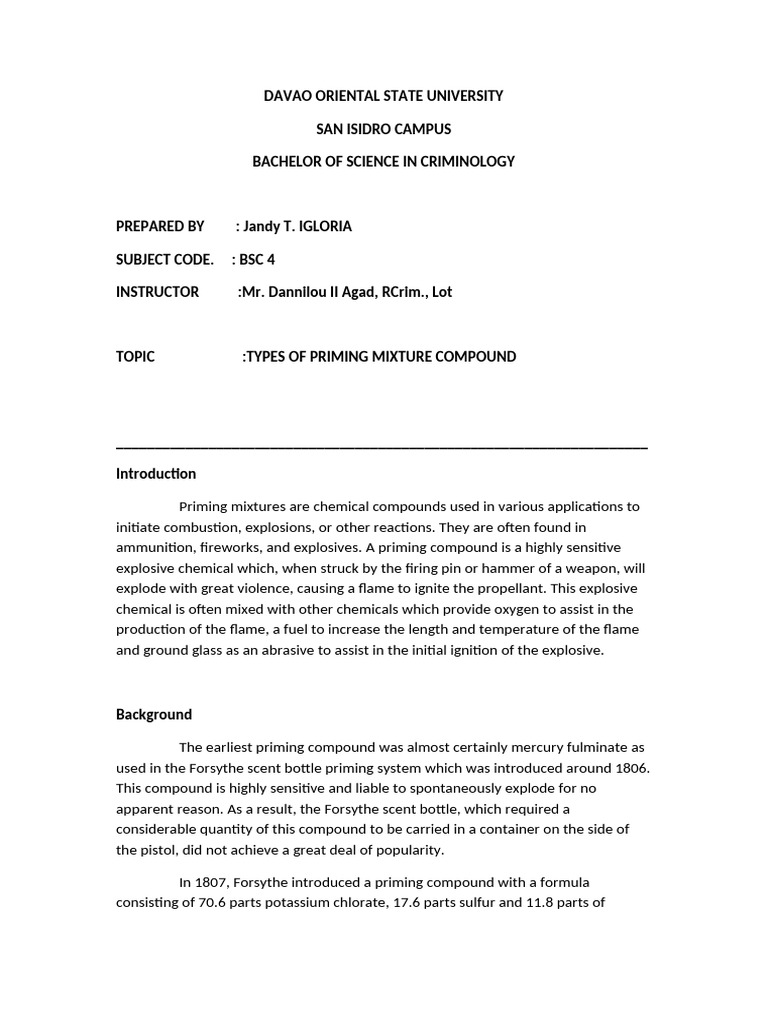 Types of Priming Mixture Compound. WPS Office | PDF | Cartridge ...