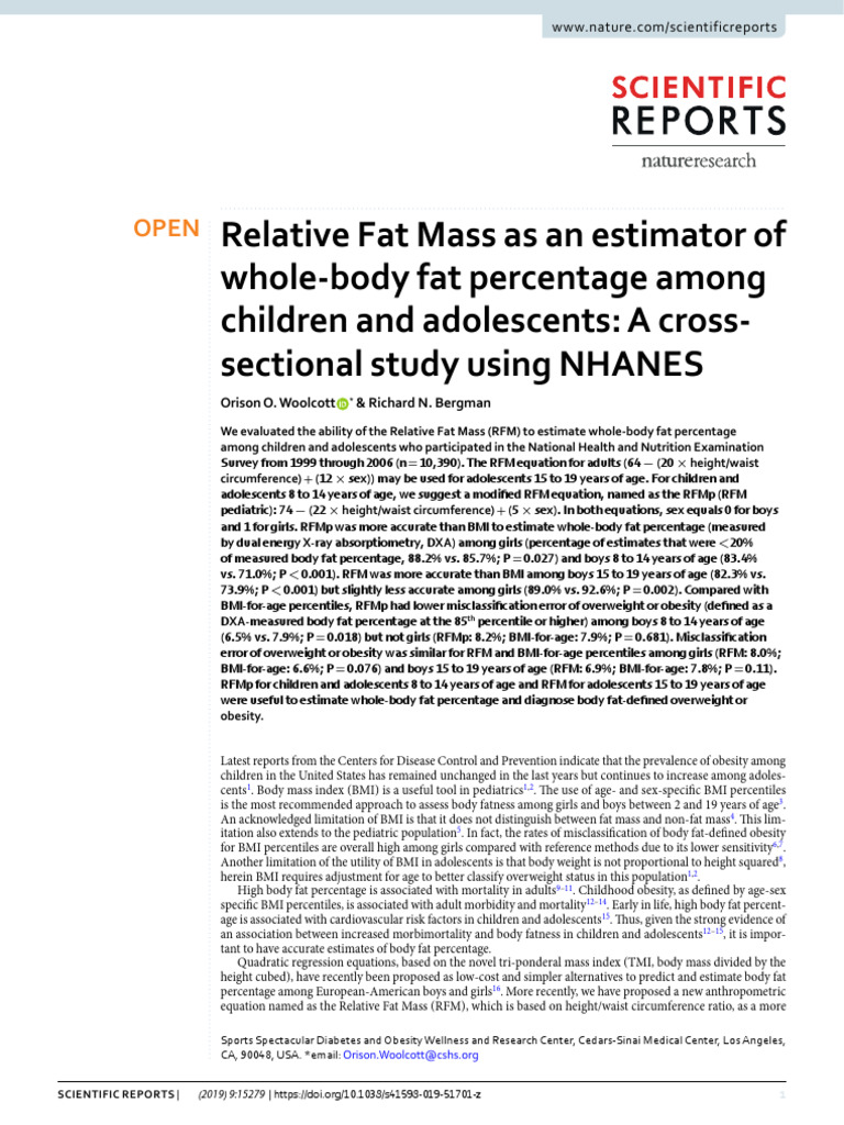 Relative Fat Mass in Youth Assessment | PDF | Physical Attractiveness ...