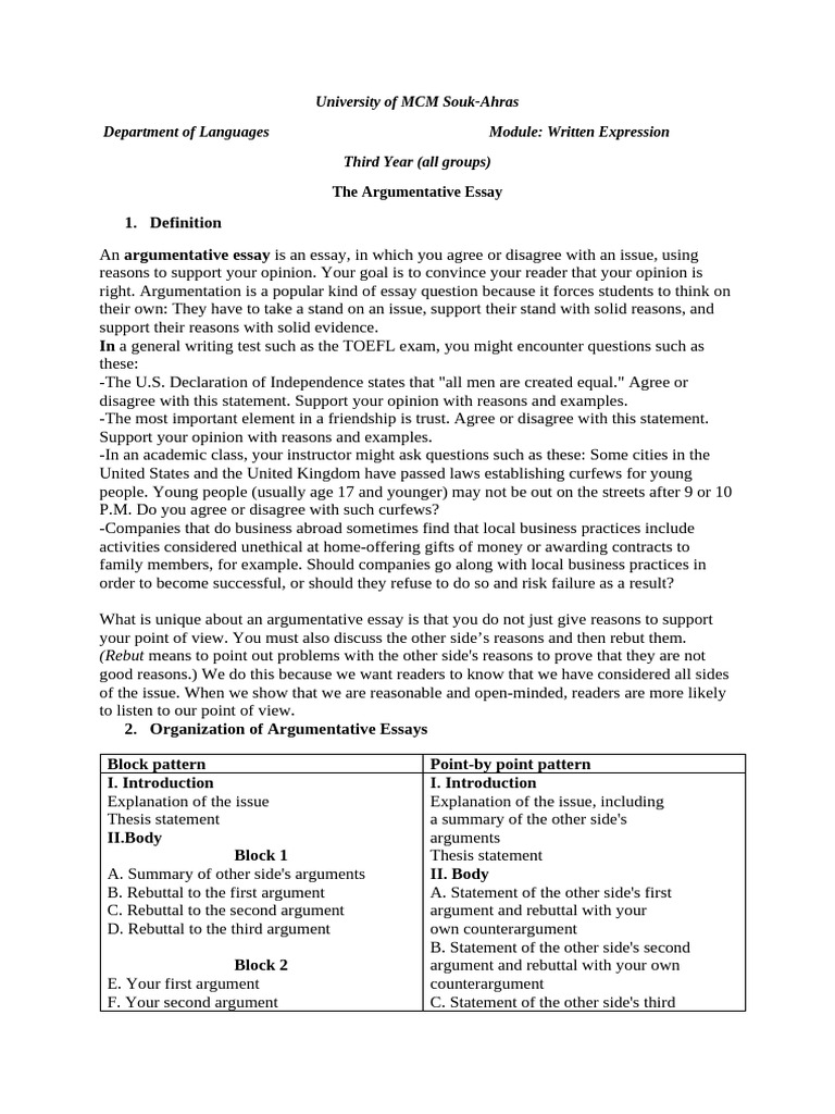 Argumentative Essay | PDF | Argument | Essays