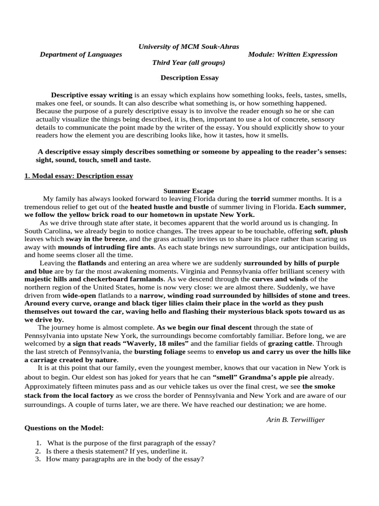 Descriptive Essay Third Year | PDF | Essays | Taste