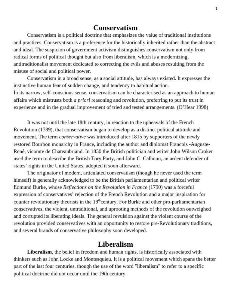 Overview of Conservatism and Liberalism | PDF | Liberalism | Conservatism