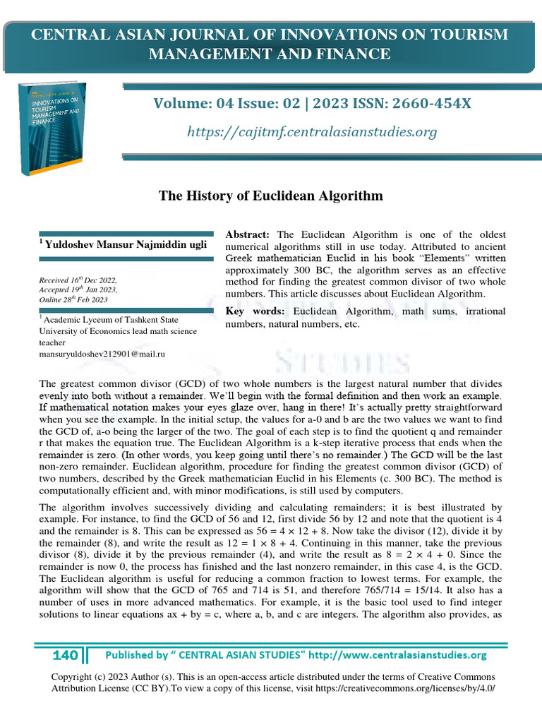 The History Of Euclidean Algorithm Pdf Algorithms Division 3388