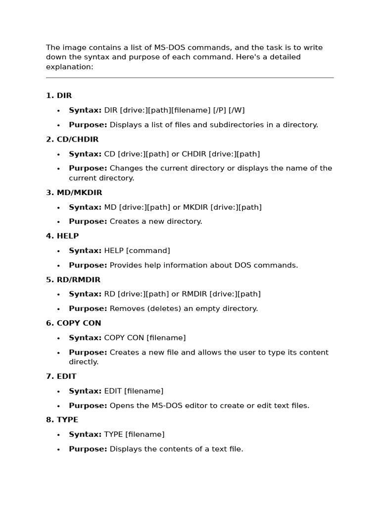 Essential MS-DOS Commands Guide | PDF | Filename | Computer File