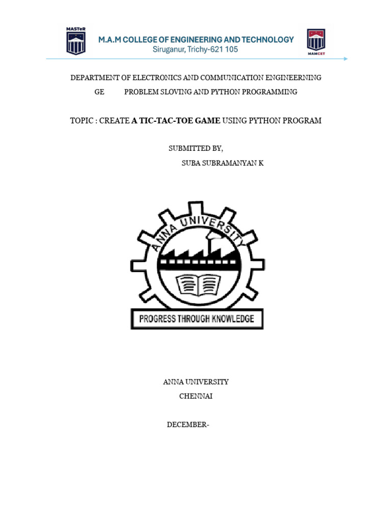 Python Tic-Tac-Toe Game Project | PDF | Computer Programming | Artificial Intelligence