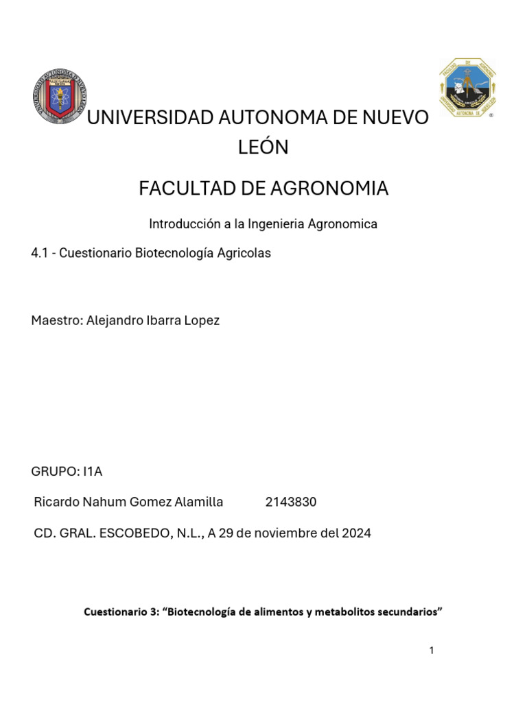 Cuestionario 3 - Alimentarias | PDF | Alimentos | Biotecnología