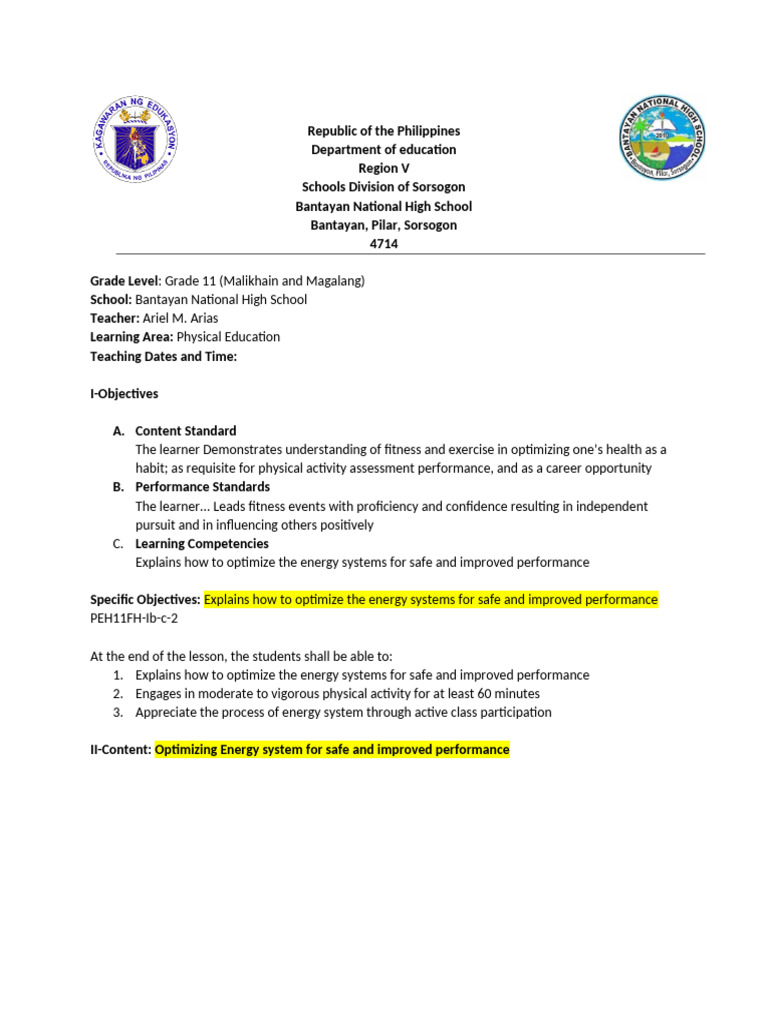 Physical Education Lesson 2 | PDF | Physical Education | Physical Fitness