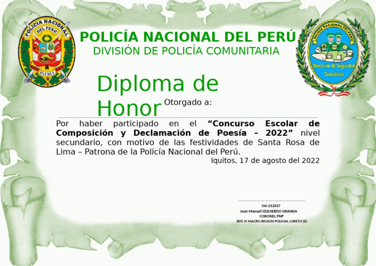 Diploma de Participacion | PDF