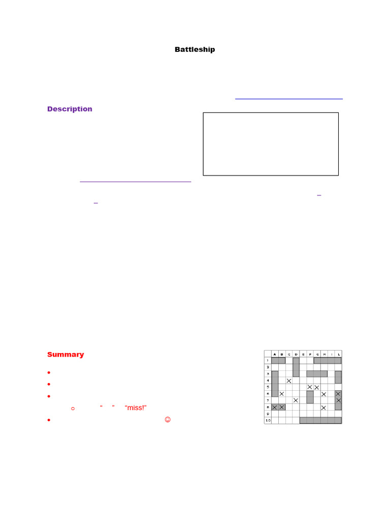 Battleship GameBoard Description and Instructions | PDF | Watercraft ...
