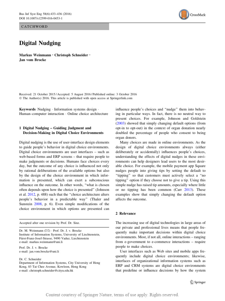 Digital Nudging | PDF | Heuristic | Cognition