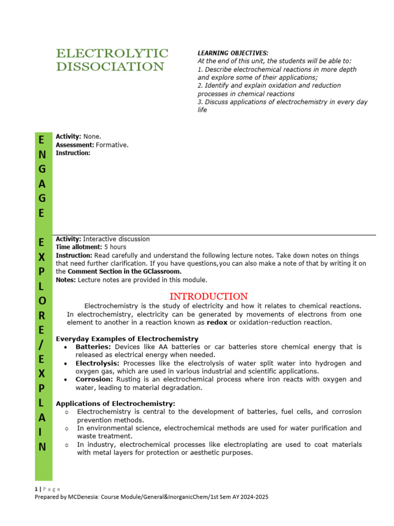 Electrolytic Dissociation | PDF | Electrochemistry | Redox