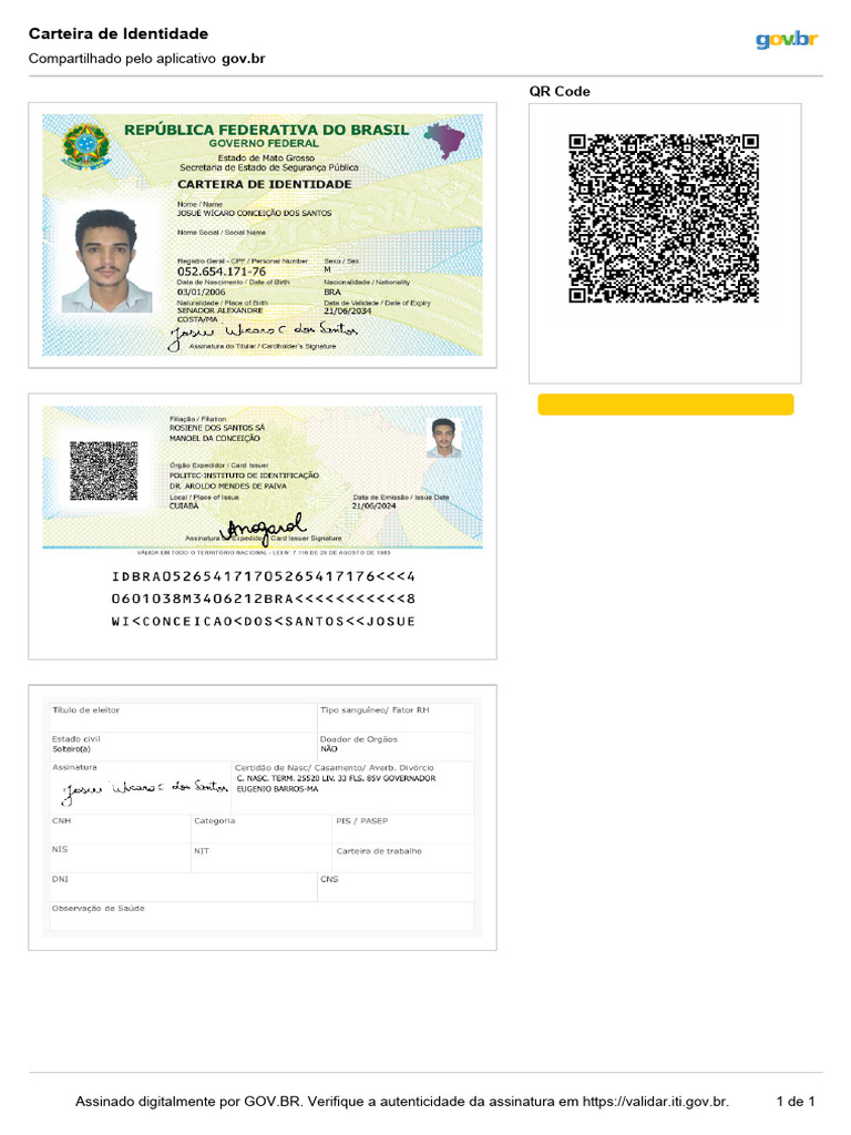 Carteira de Identidade: Gov - BR QR Code | PDF
