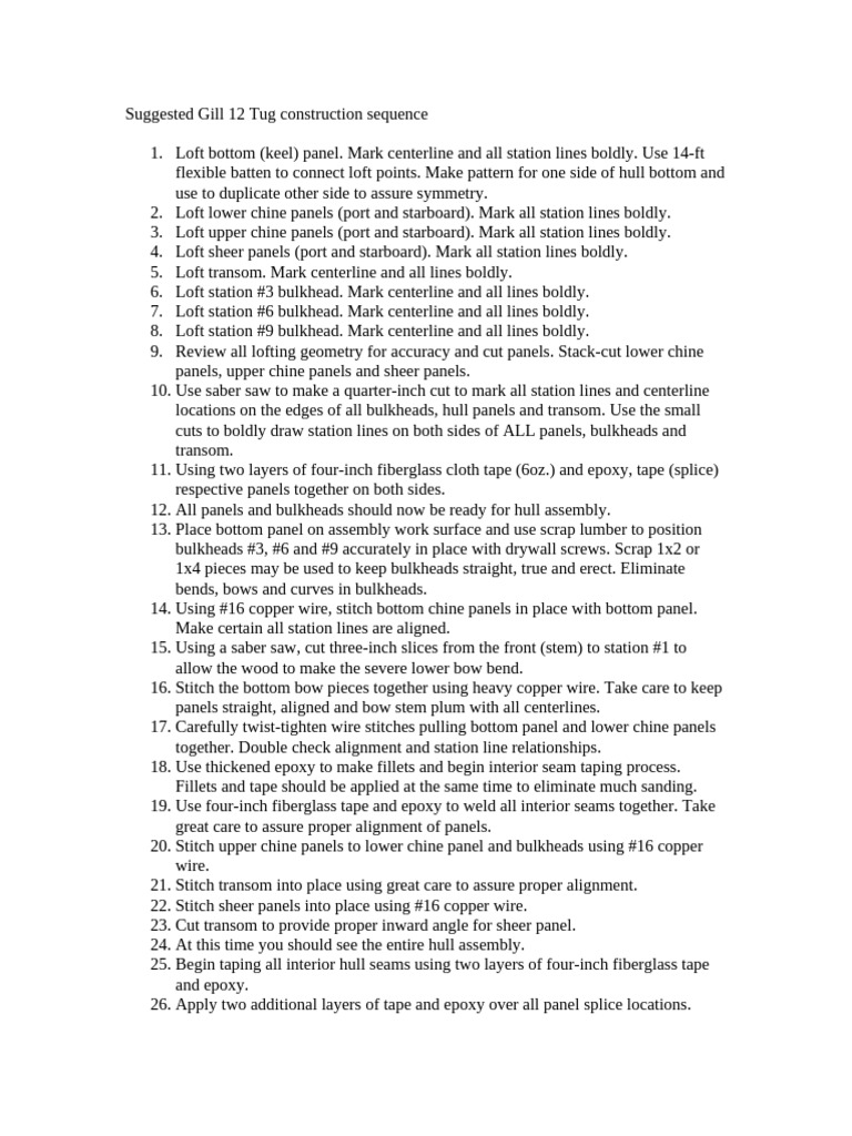 Gill 12 Tug Construction Guide | PDF | Hull (Watercraft) | Deck (Ship)
