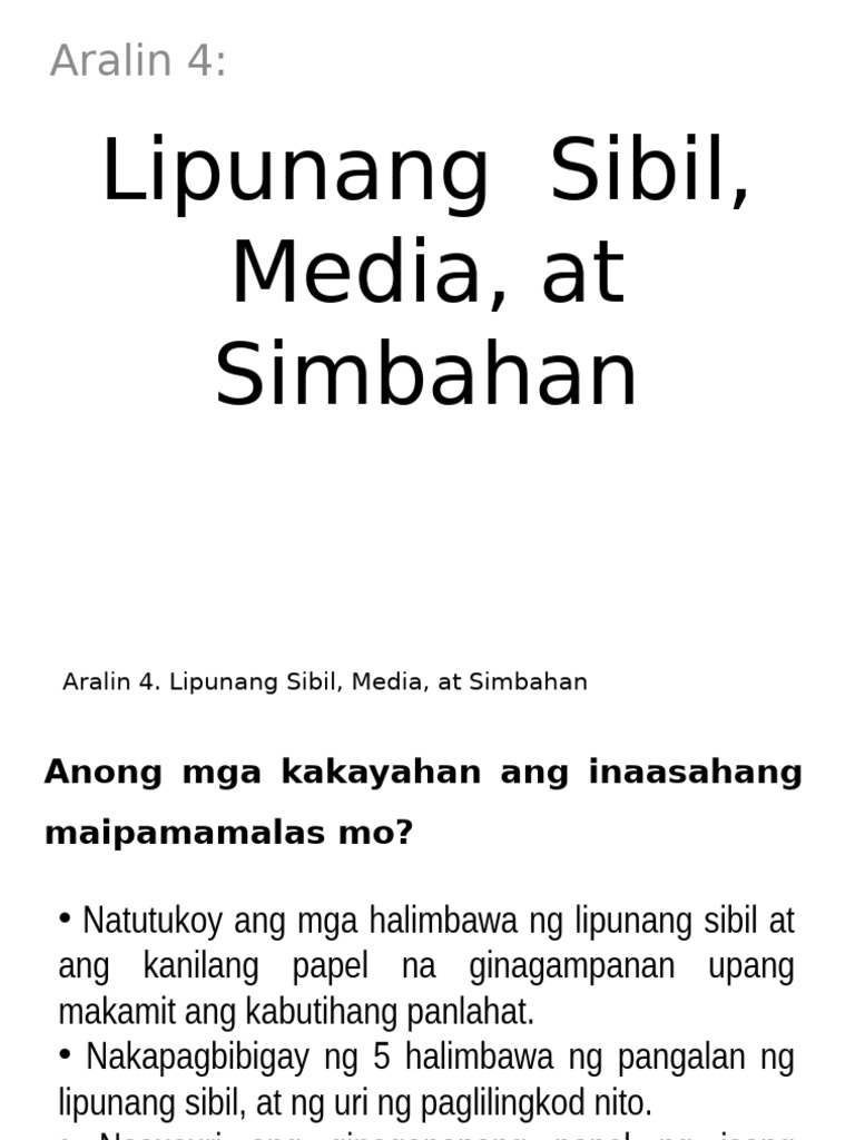 Aralin 4. Lipunang Sibil, Media, at Simbahan | PDF