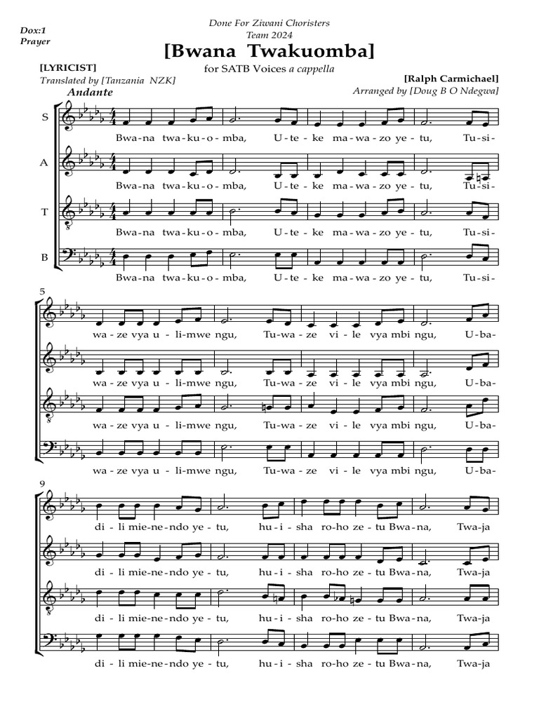 (Bwana Twakuomba) - Full Score | PDF