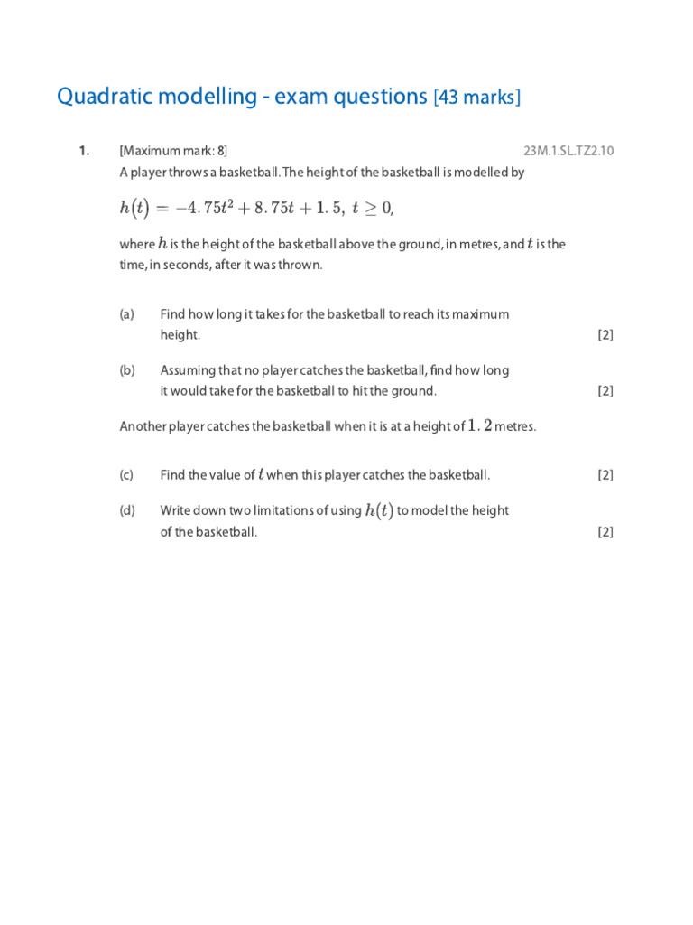 Quadratic Modelling Exam Questions | PDF | Speed