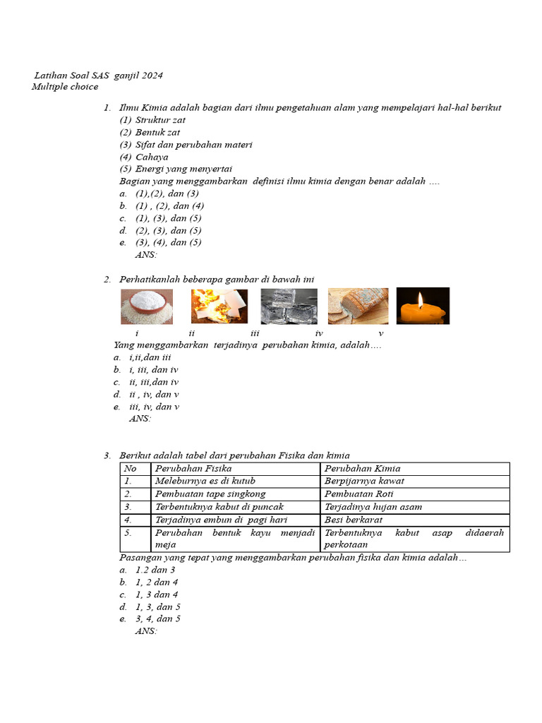 Latihan Soal SAS Kimia 2425 | PDF