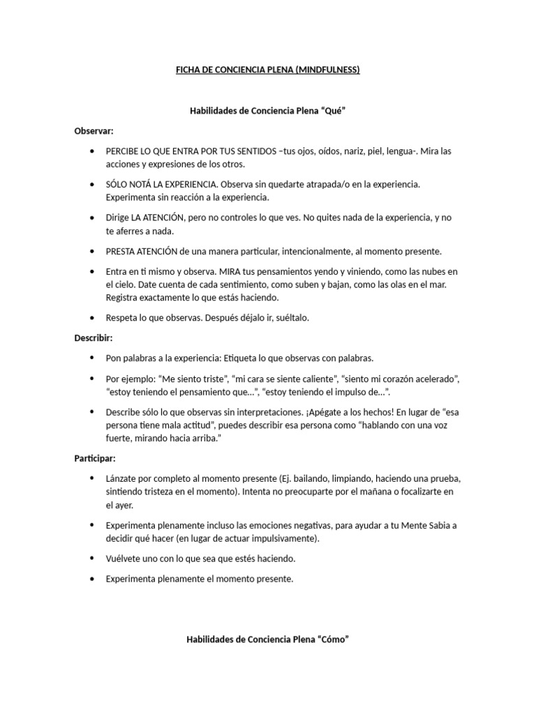 Practicar Conciencia Plena | PDF | Experiencia | Las emociones