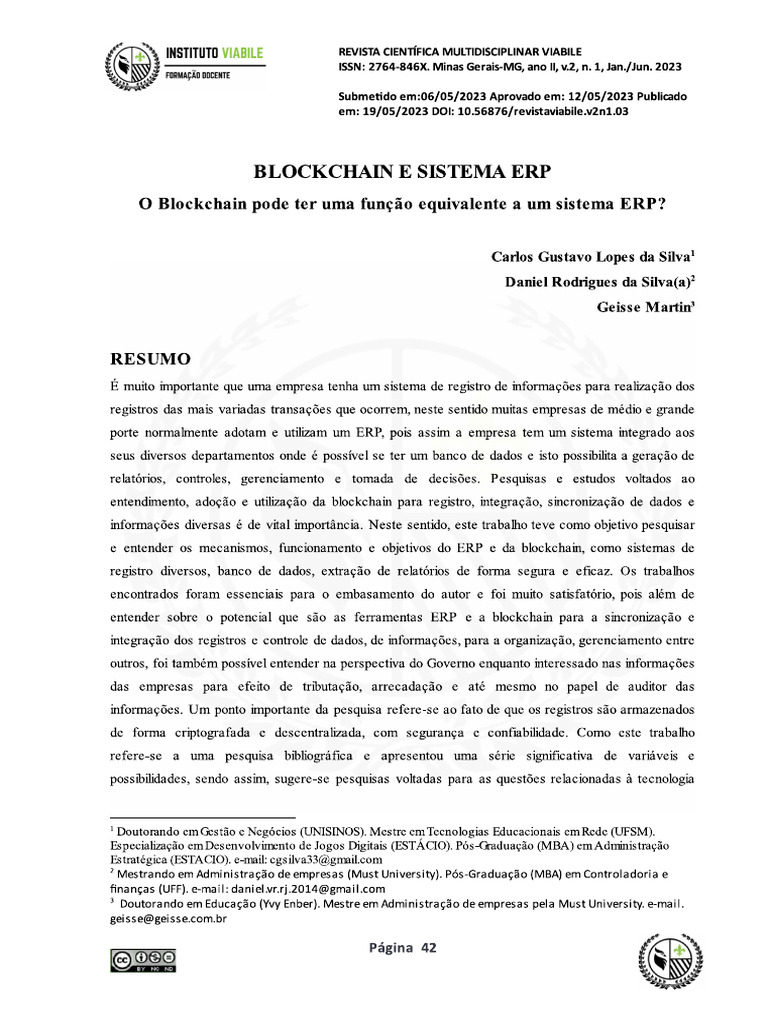 2023 - V2 - N1 - 03 O Blockchain Pode Ter Uma Funcao Equivalente A Um Sistema ERP | PDF