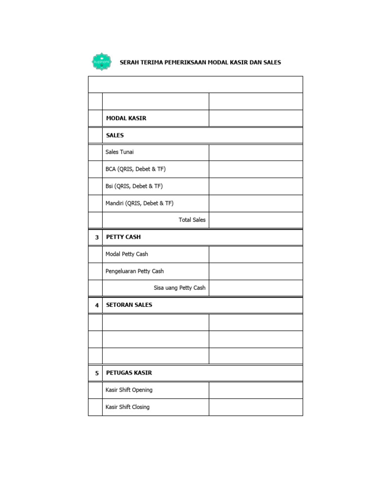 Form Checklist Kasir-1 | PDF
