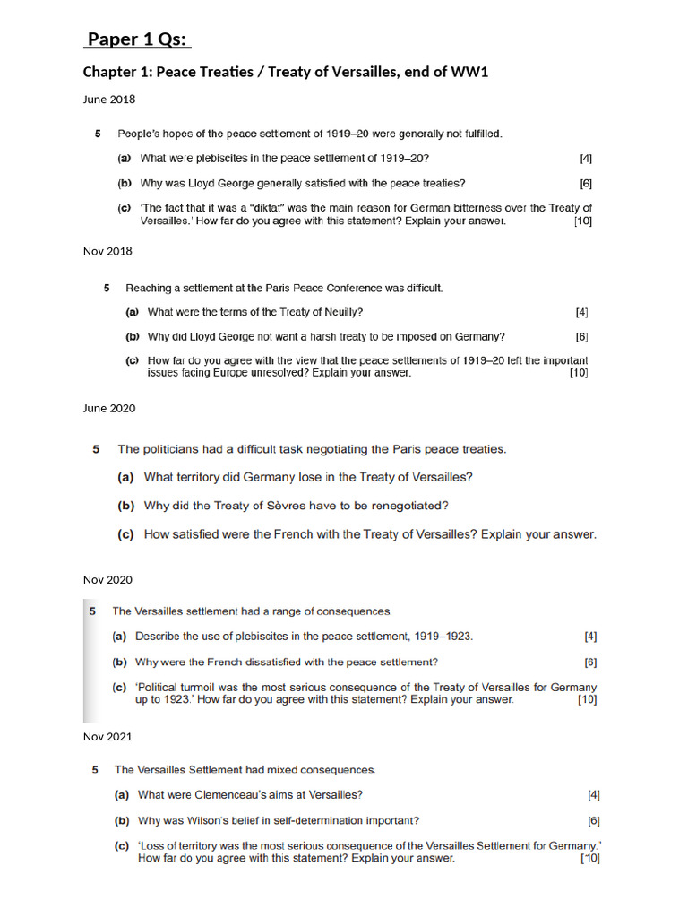 Paper 1 Qs by Year and Chapter | PDF
