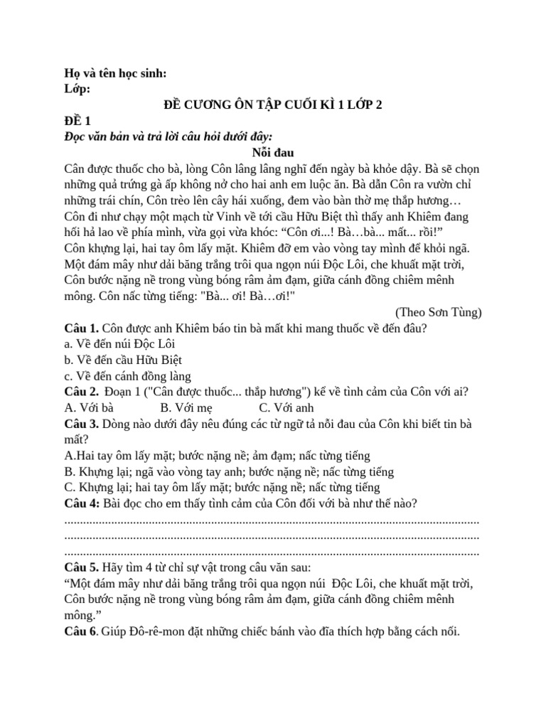 ĐỀ CƯƠNG TV LỚP 2 KNTT - CUỐI KÌ I KNTT - HA | PDF