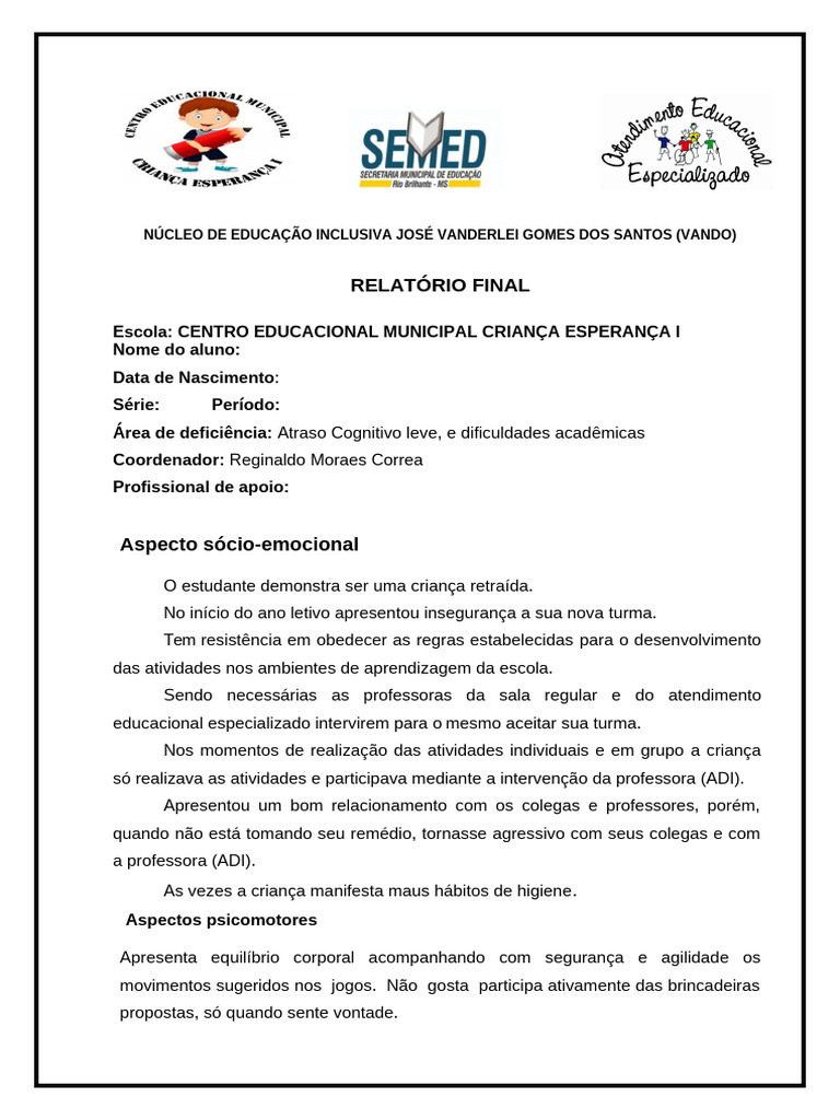 MODELO RELATÓRIO 6° | PDF | Aprendizado | Números