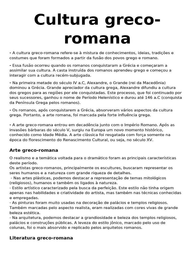 Cultura Greco-Romana: Arte e Influências | PDF | Grécia Antiga | Grécia