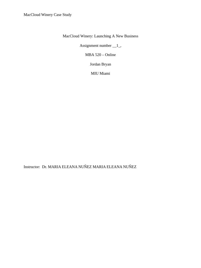 Case Study - MacCloud Winery - Jordan Bryan MIU | PDF | Lease | Expense