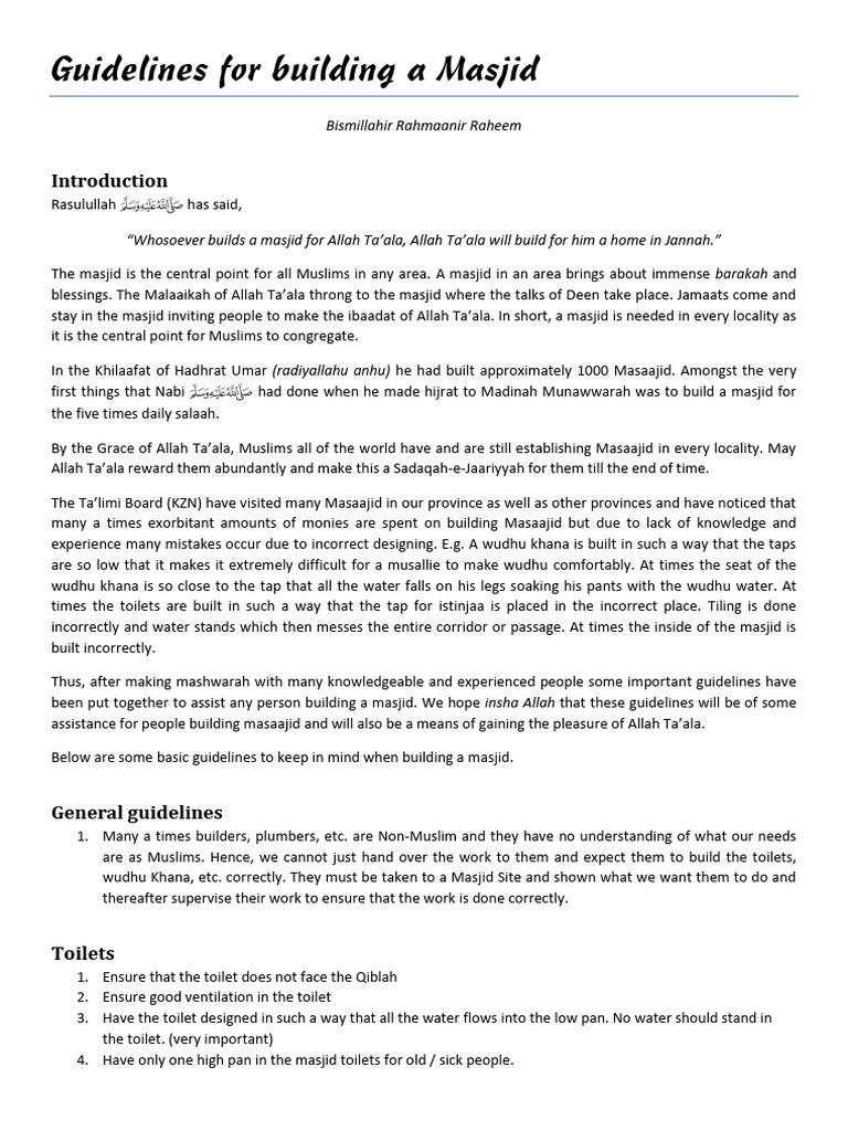Guidelines For Building A Masjid | PDF | Mosque