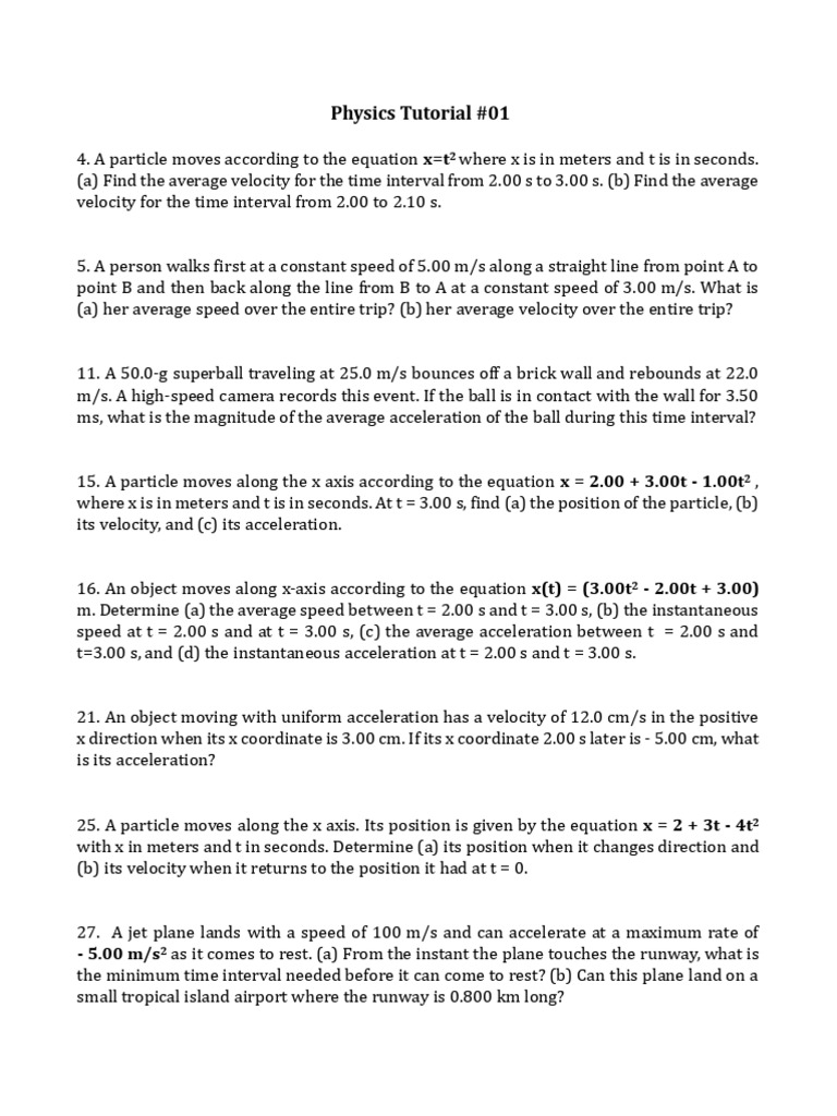 01 - Tutorial # 01 - Chapter Two - Motion in 1-D | PDF | Acceleration | Speed