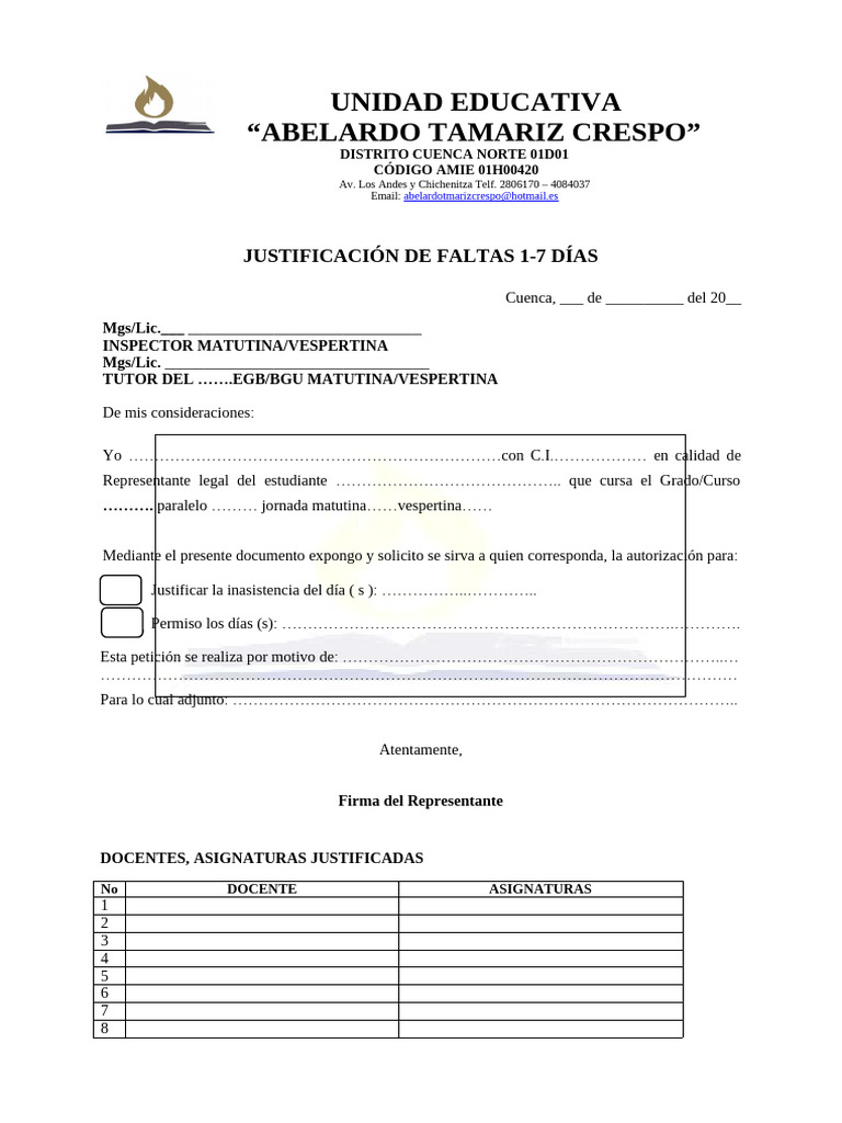Justificación de Faltas - Permiso 1 A 7 Díds-1 | PDF