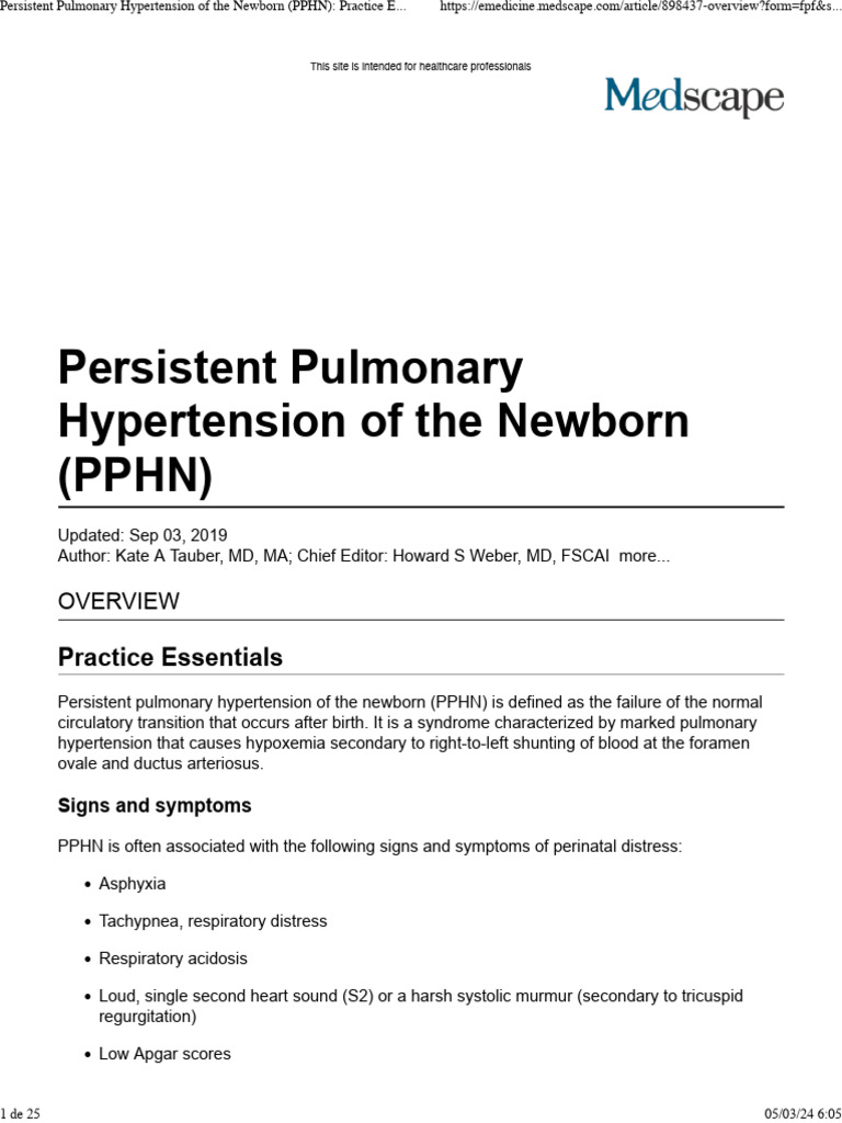 Persistent Pulmonary Hypertension of The Newborn (PPHN) Practice ...