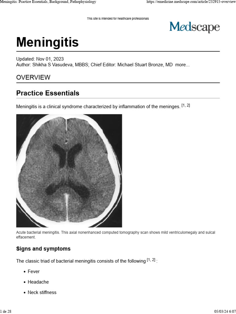 Meningitis Practice Essentials, Background, Pathophysiology | PDF ...