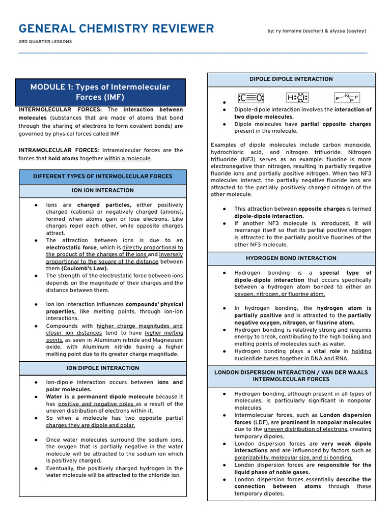 q3 - Gen Chem-Reviewer | PDF | Intermolecular Force | Phase (Matter)