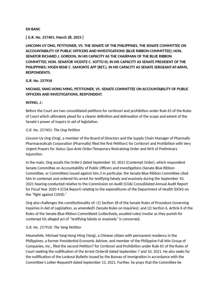 Senate Inquiry Powers: Ong & Yang Cases | PDF | Mootness | Public Law
