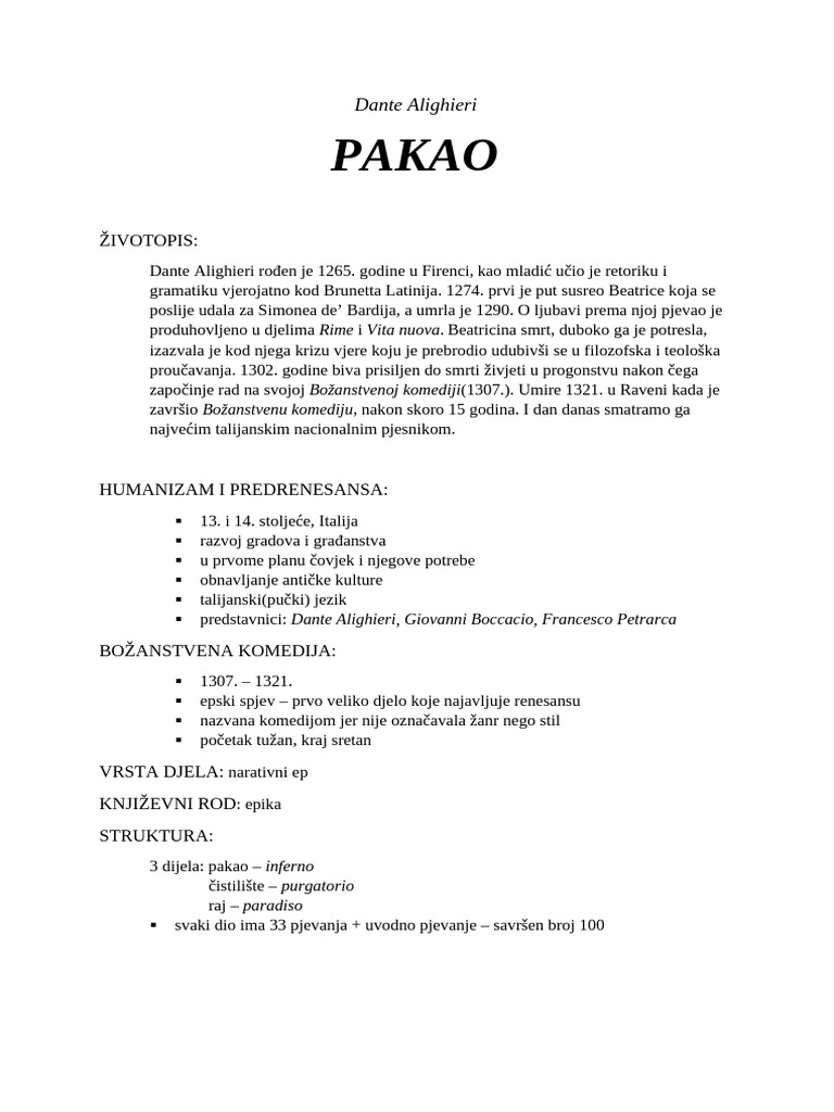 Dante Alighieri Pakao Analiza | PDF