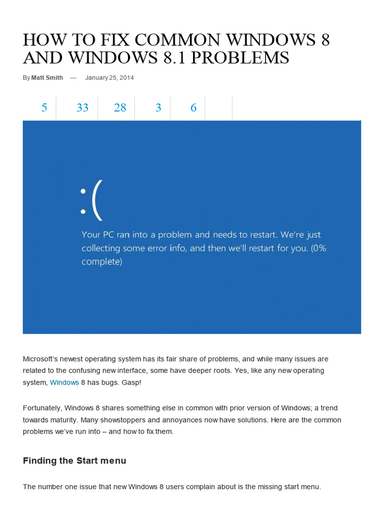How To Fix Common Windows 8 and 8.1 Bugs | PDF | Windows 8.1 | Windows 8 How To Fix Common Windows 8 and 8.1 Bugs | PDF | Windows 8.1 | Windows 8