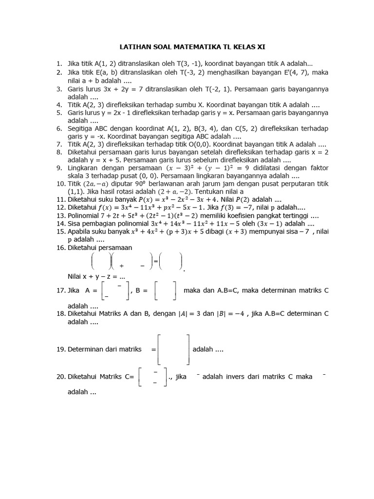 Latihan Soal Matematika TL Kelas Xi | PDF