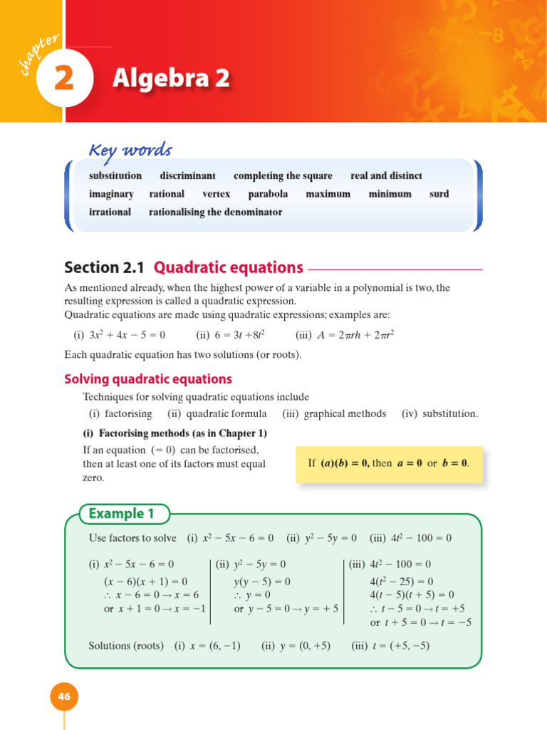 Text&Tests6 Algebra Chapter 2 | PDF | Quadratic Equation | Factorization