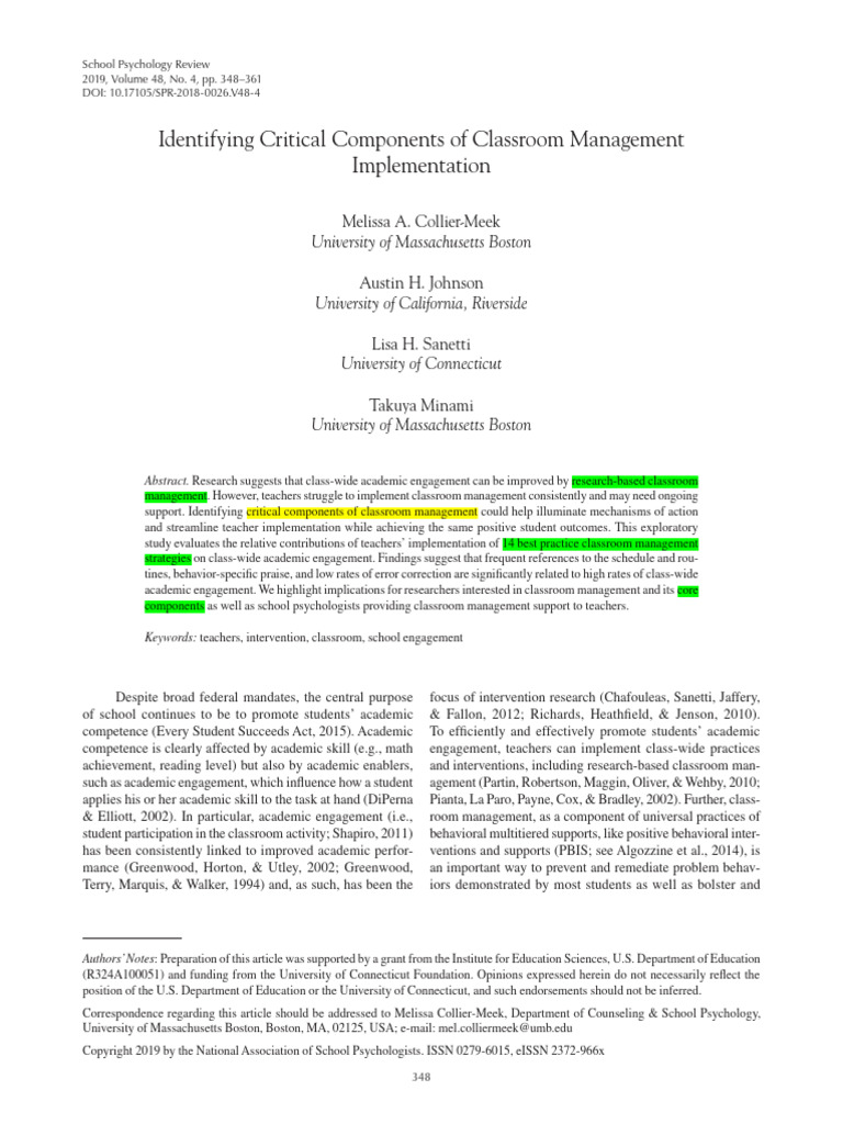 Identifying Critical Components of Classroom Management | PDF ...