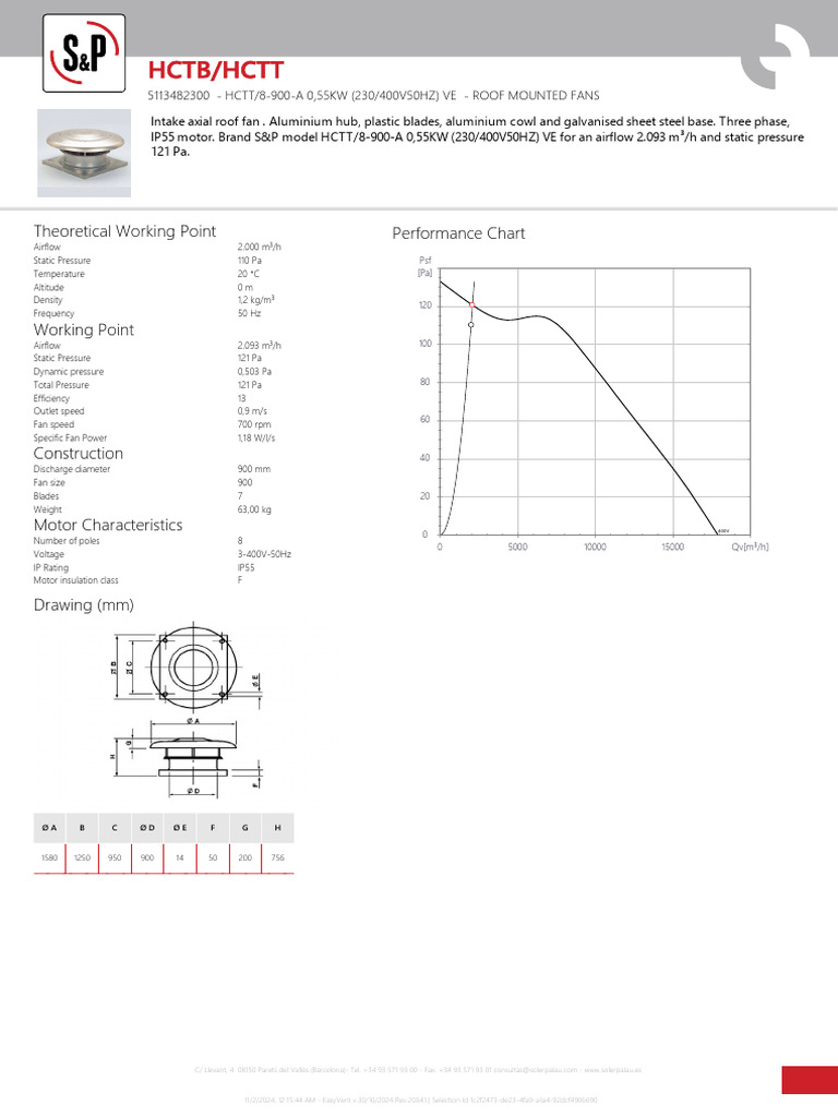 ПОТИС HCTT8-900-A - 055KW - (230400V50HZ) - VE - (5113482300) - - - - Roof - Mounted - Fans-1556 ...