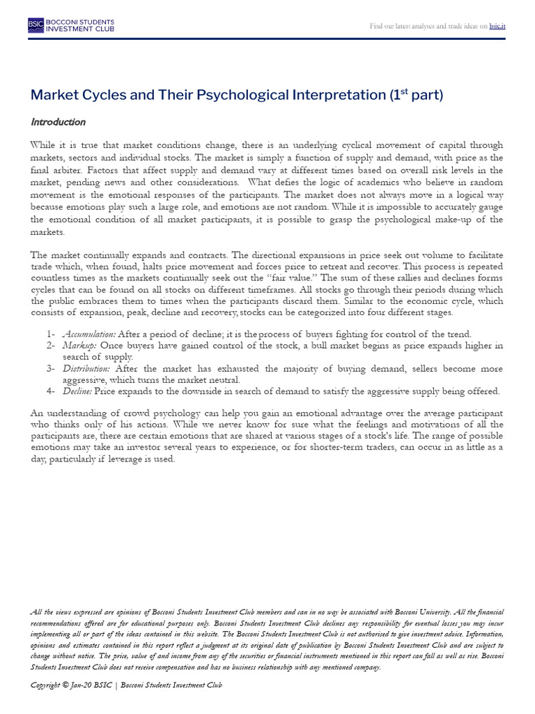 Psychology of Market Cycles Explained | PDF | Stocks | Investing