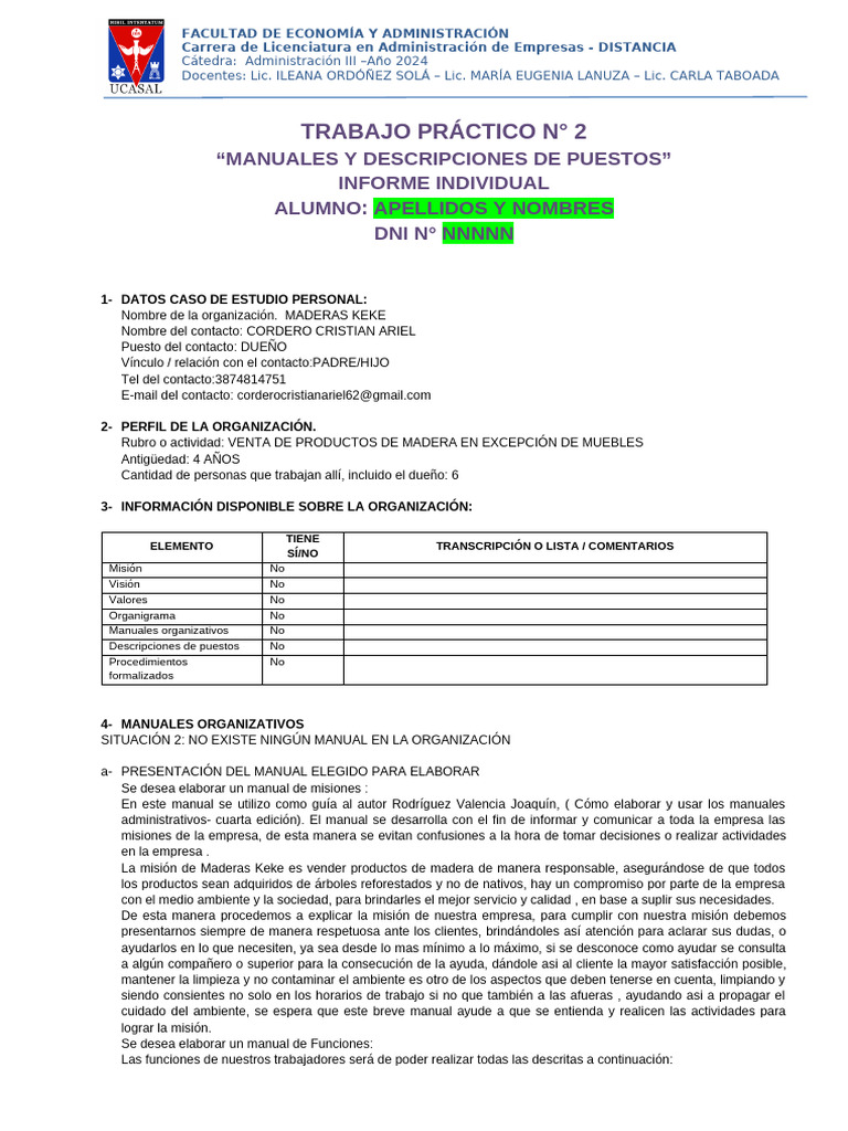 Admin III Distancia 2024 Tp2 Manuales Informe Individual Cordero Cristian | PDF | Business | Cliente