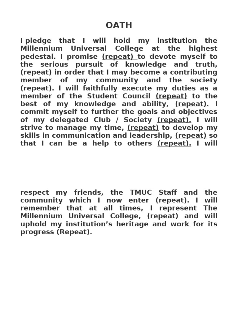 Student Council Oath for TMUC | PDF
