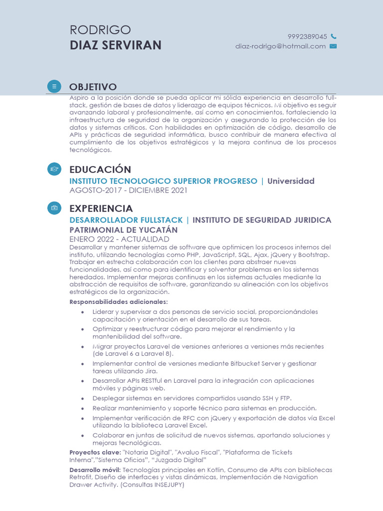 Curriculum Rodrigo Diaz Serviran | PDF | Software | J Query
