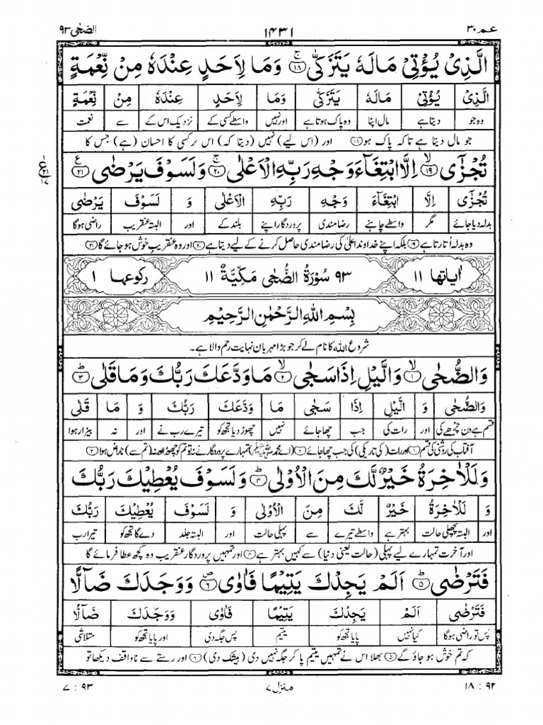Surah 93 Ad Duhaa Urdu Tarjuma | PDF