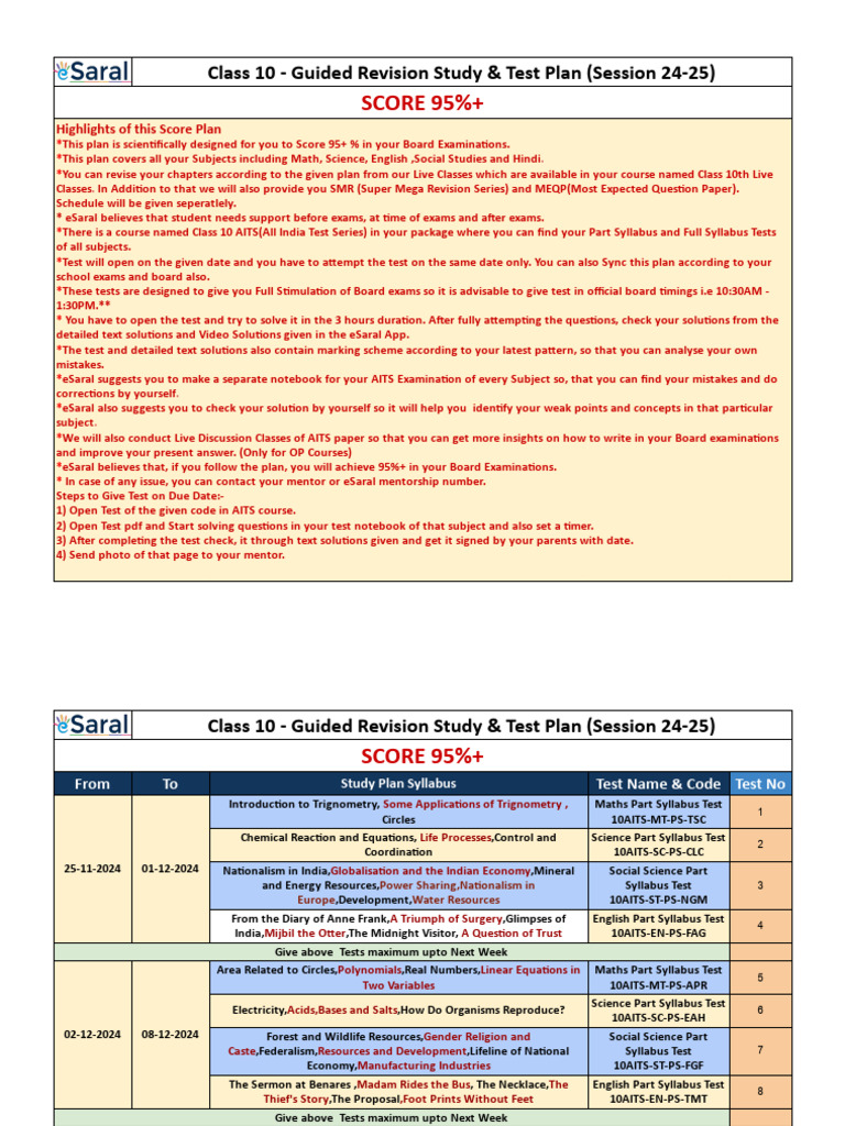 Guided Revision and Test Plan 24-25 | PDF | Mentorship | Area