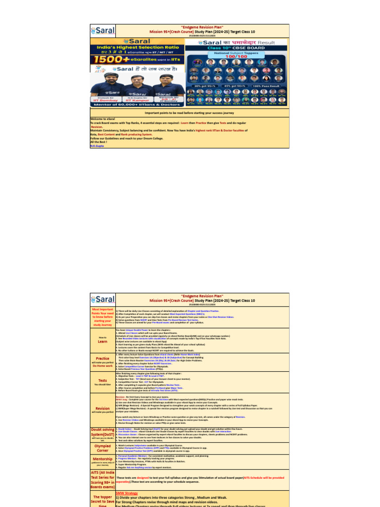 Endgame Revision Study Plan | PDF | Equations
