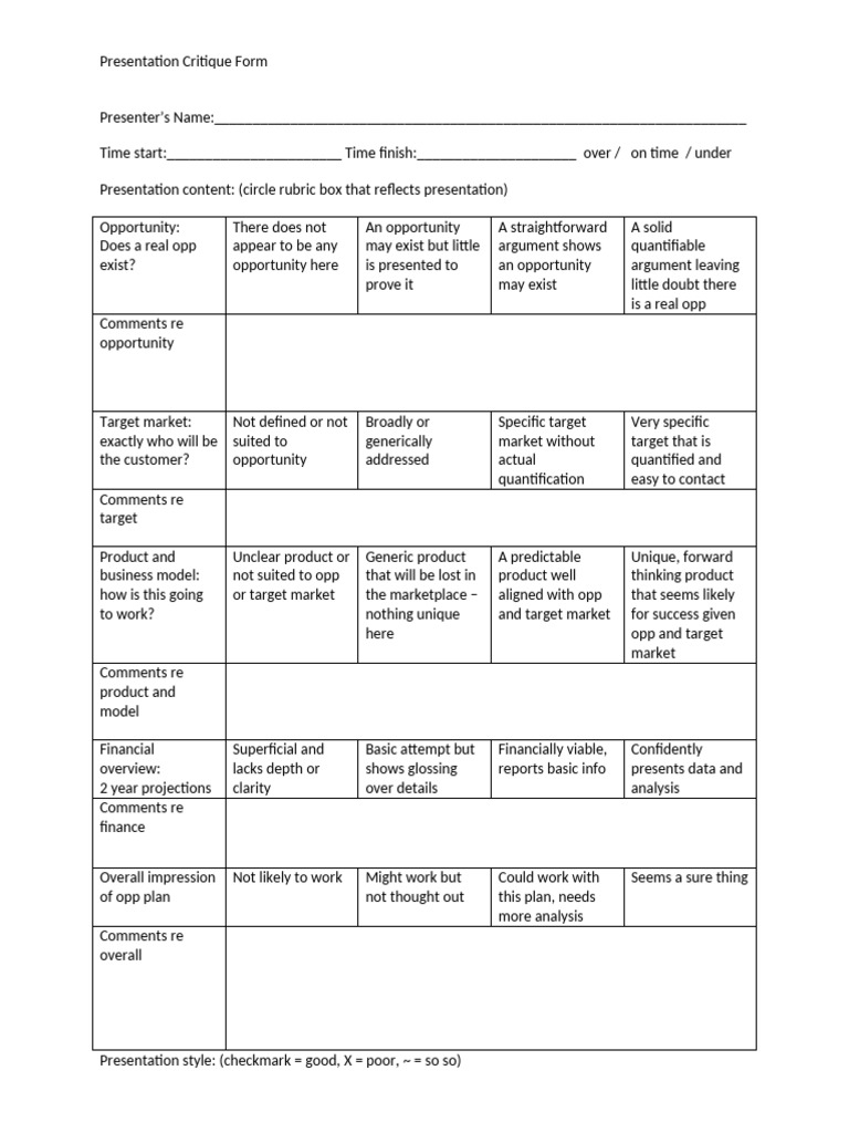 Presentation Critique Form | PDF