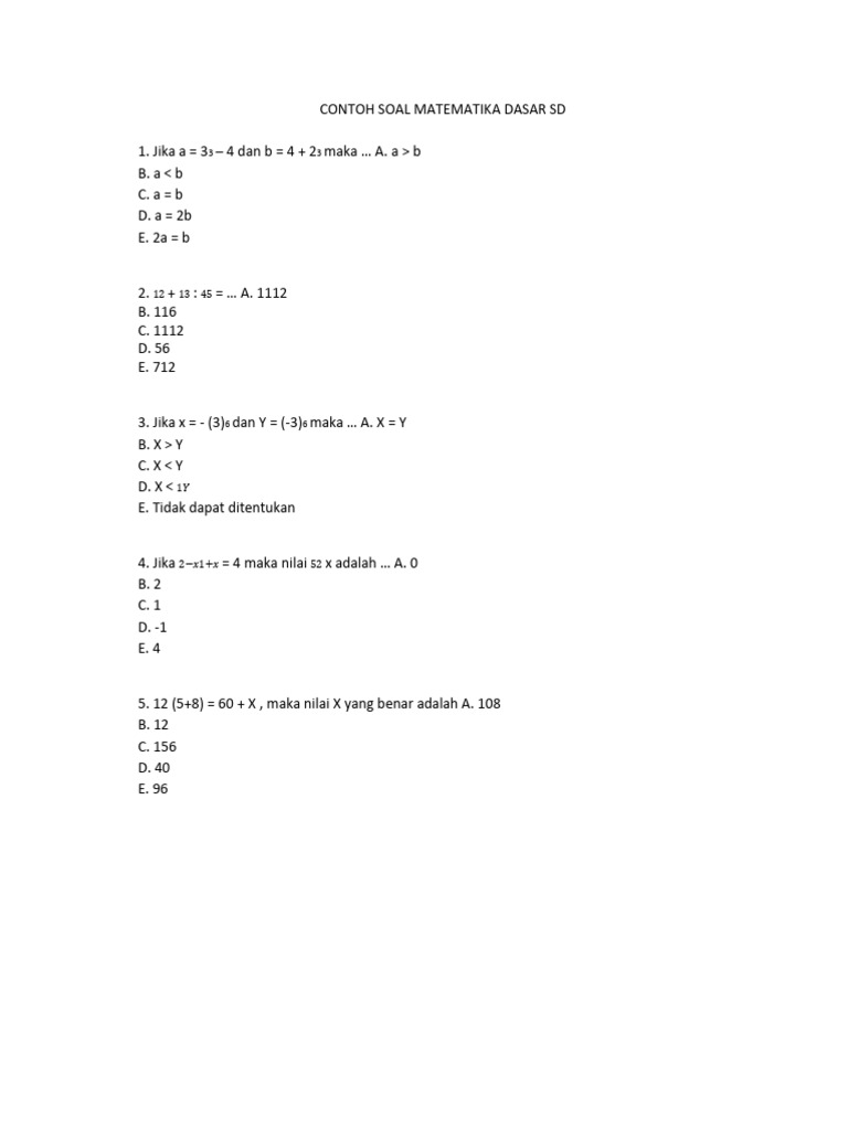Contoh Soal Matematika Dasar SD | PDF